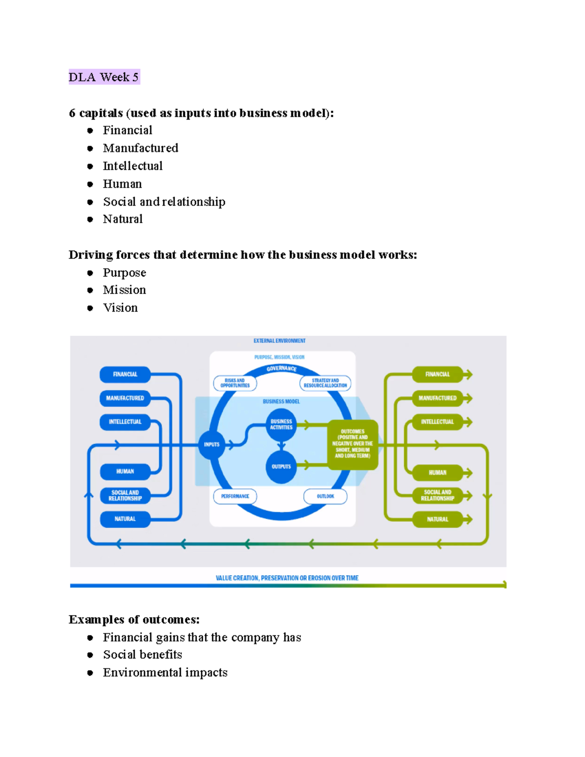Week 5 Summary - DLA212 - DLA Week 5 6 capitals (used as inputs into ...