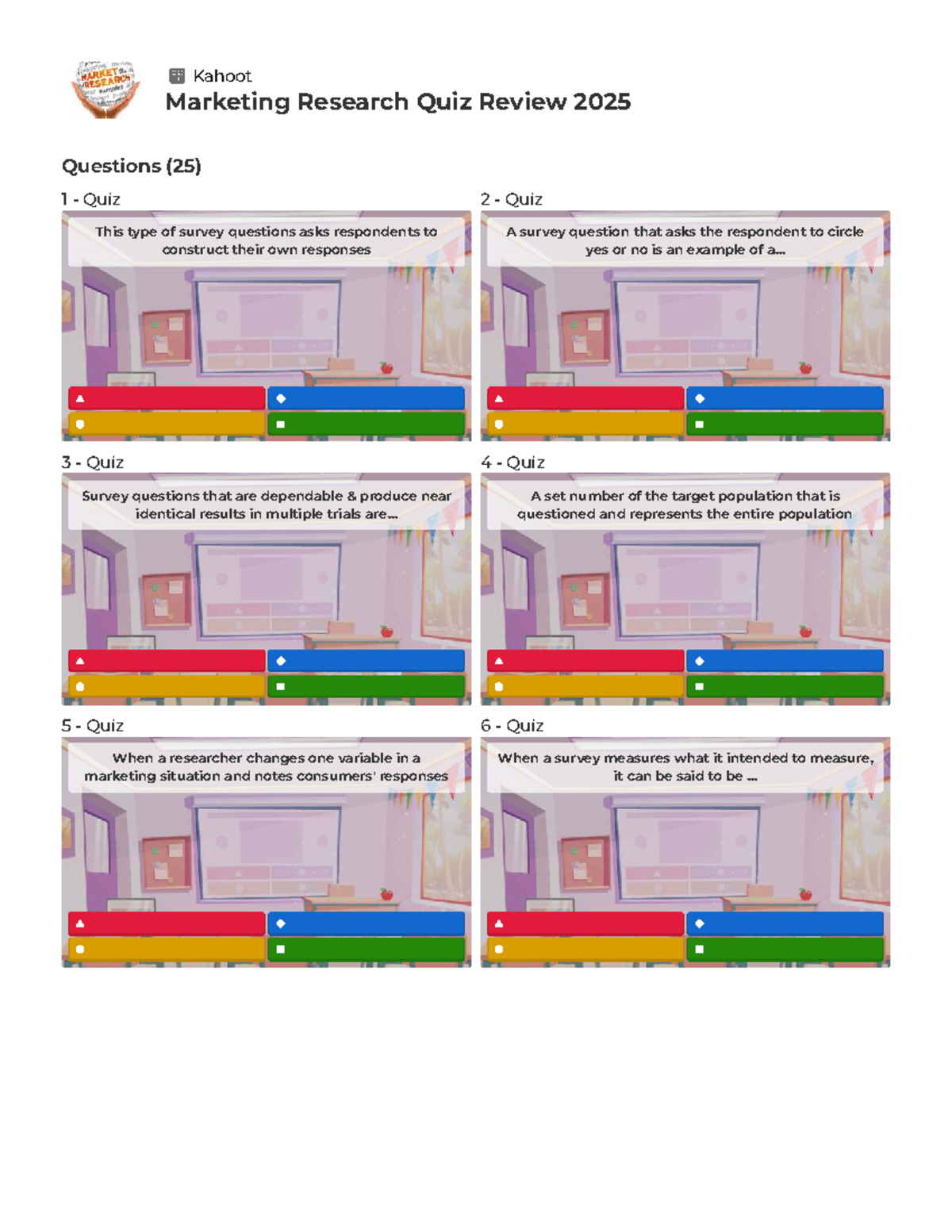 Kahoot Mktg Research Quiz Review 2025: Key Concepts & Questions - Studocu