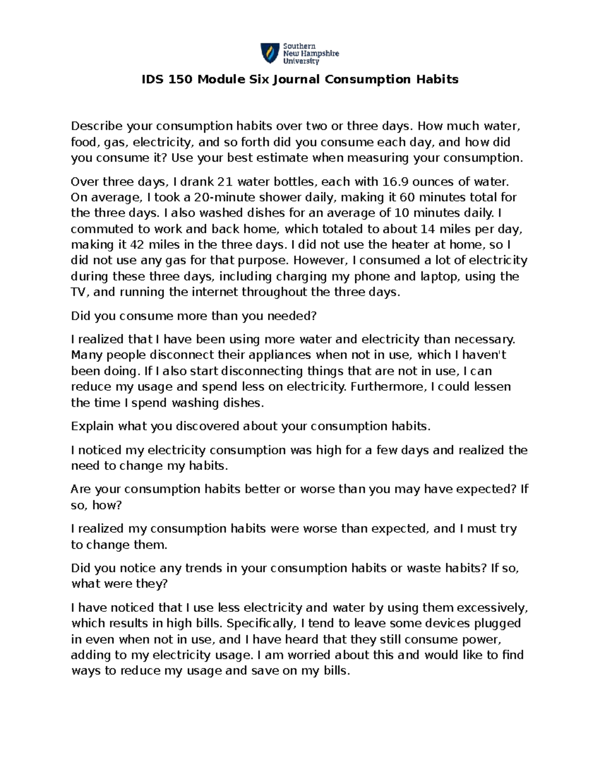 IDS 150 Module 6 Journal: Analyzing My Consumption Habits - Studocu