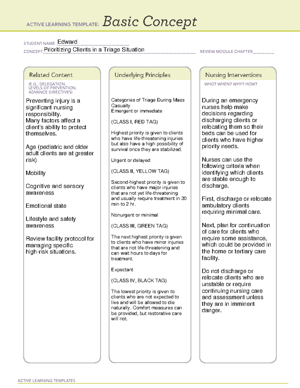 Nursing Triage in Client Prioritization: Active Learning Template - Studocu