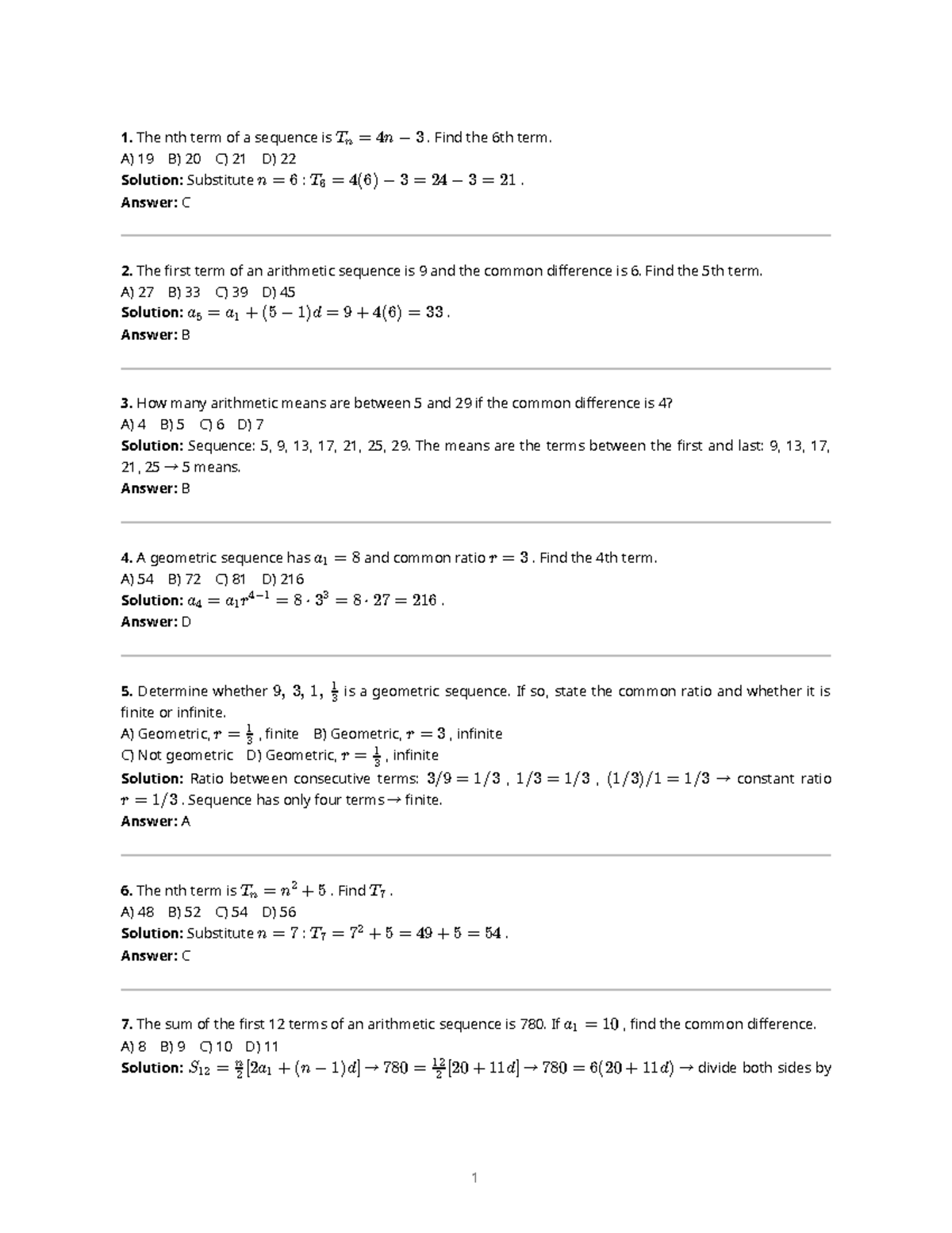 Sequences and Series Reviewer (Math 101) - Studocu