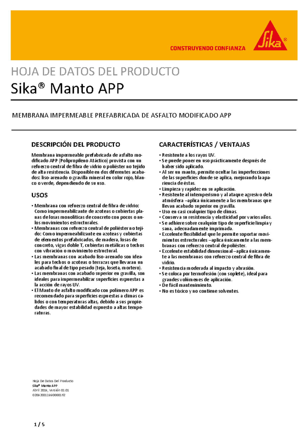 HT-Sika Manto APP - Ficha Técnica de Membrana Impermeable - Studocu