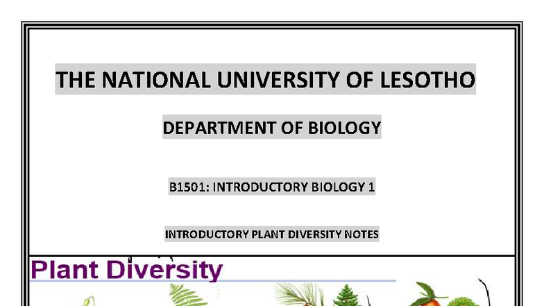 B1501: Introductory Biology 1 - Plant Diversity Lecture Notes - Studocu