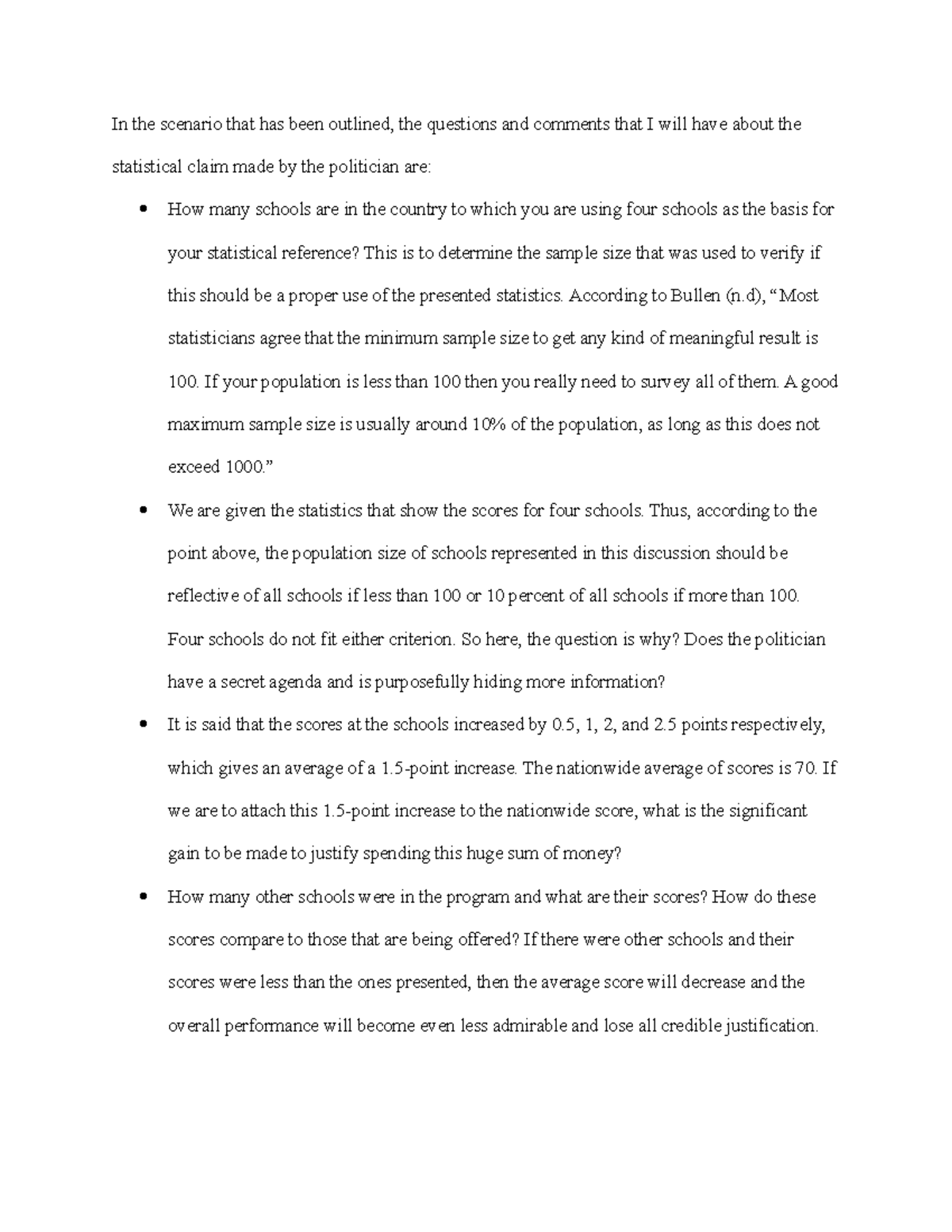 Statistics. Math 1280 Discussion 7 (a) - In the scenario that has been ...