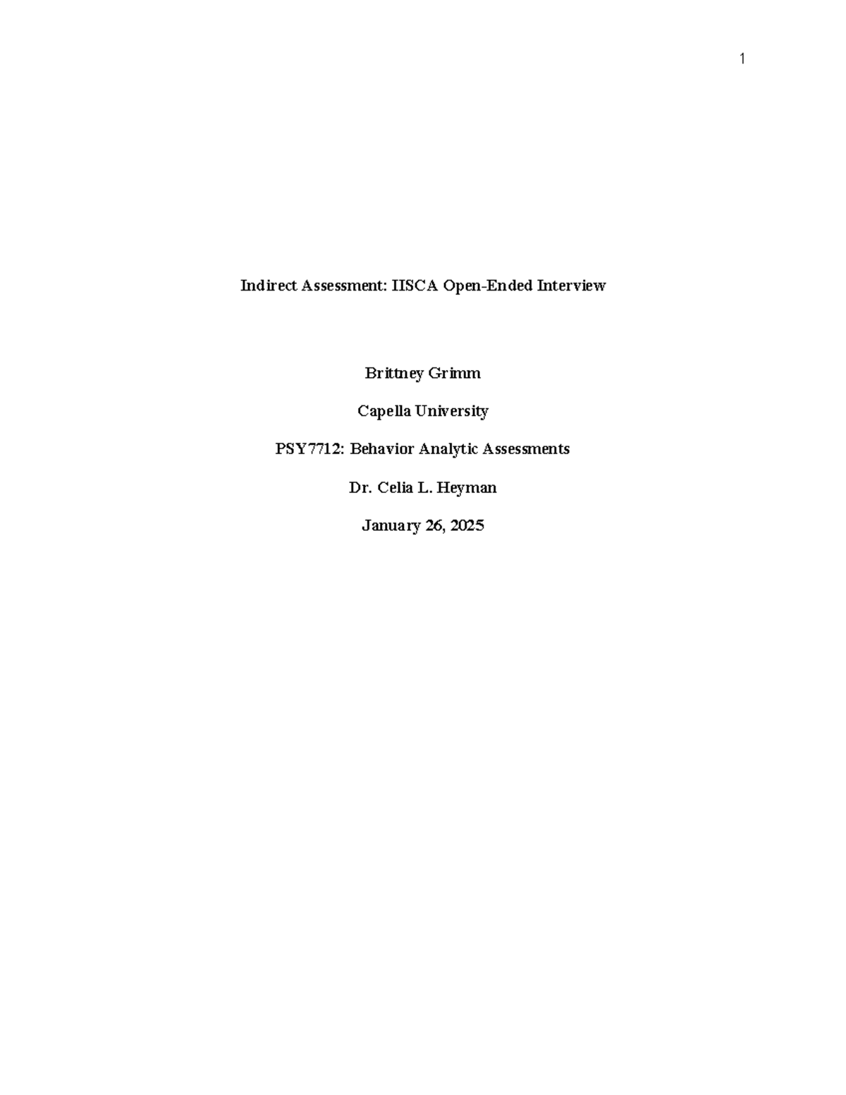 Indirect Assessment Iisca Open-Ended Interview - Indirect Assessment ...