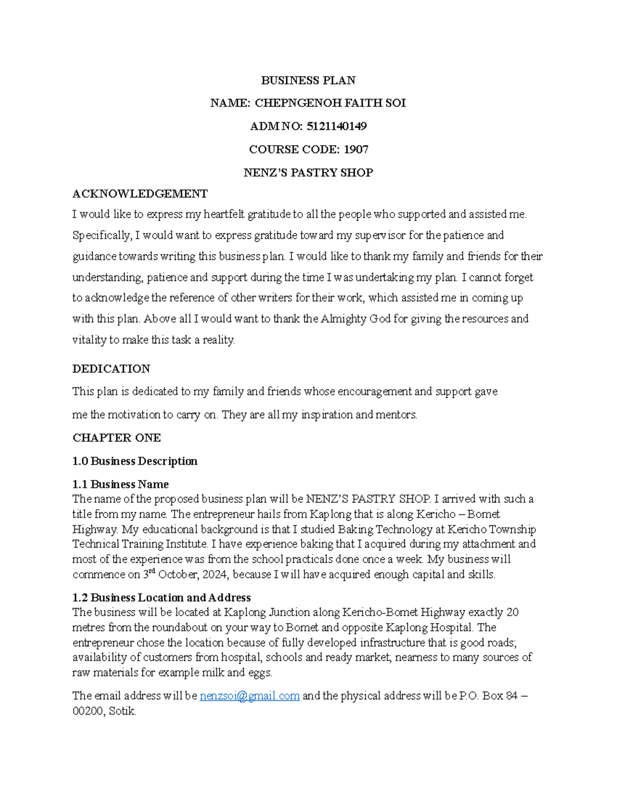 Business Plan for NENZ's Pastry Shop (Course Code: 1907) - Studocu