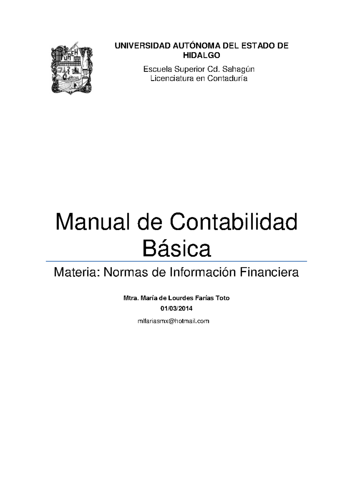 Guía de Estudio: Manual de Contabilidad Básica (NIF) - UASH - Studocu
