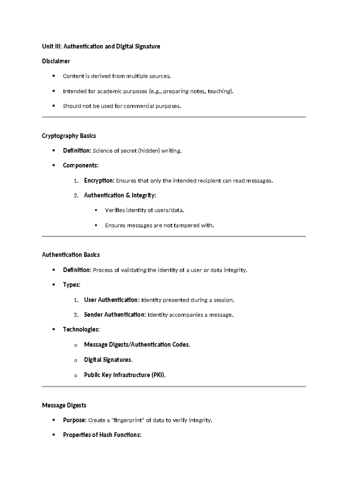 ICS unit3 content refined - Unit III: Authentication and Digital Signature Disclaimer Content is ...