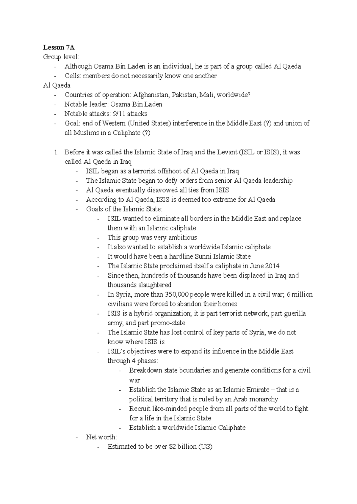 Notes Pt 2 - Lesson 7A Group level: - Although Osama Bin Laden is an ...