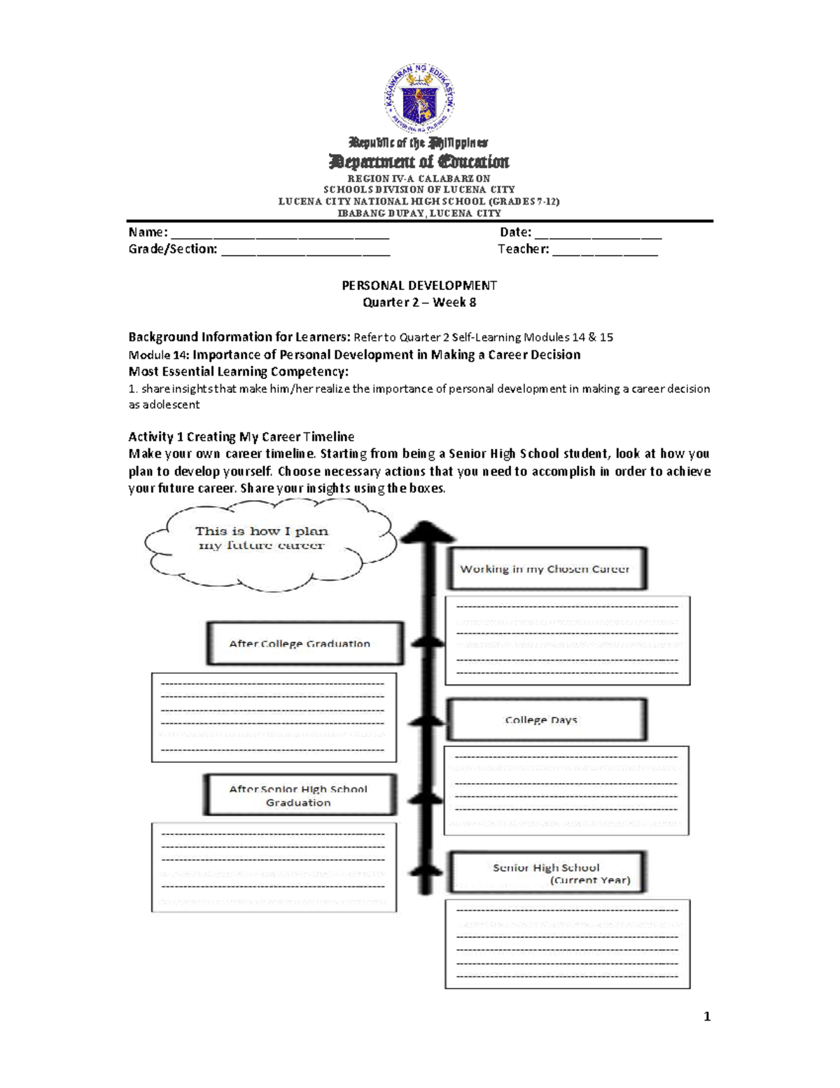 Per Dev LAS WW8-1 - Marine biology - 1 Republic of the Philippines ...