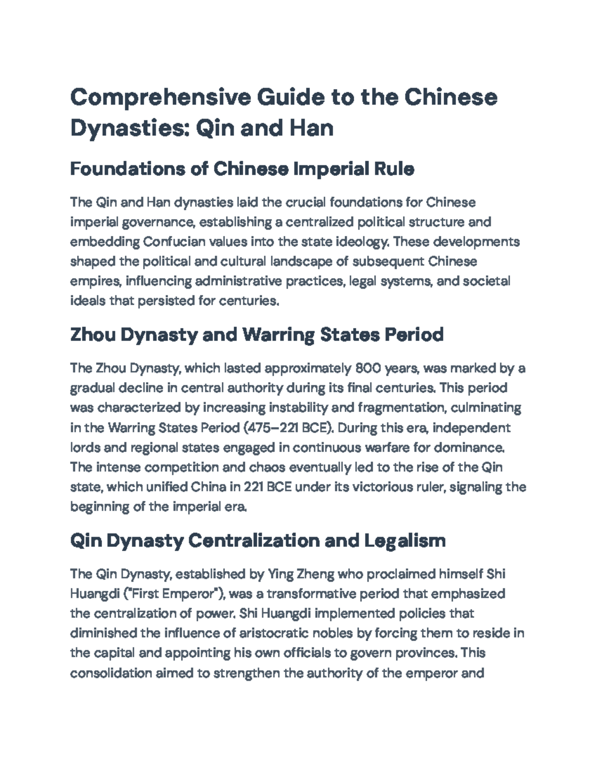 Comprehensive Overview of Qin and Han Dynasties: Foundations of China ...