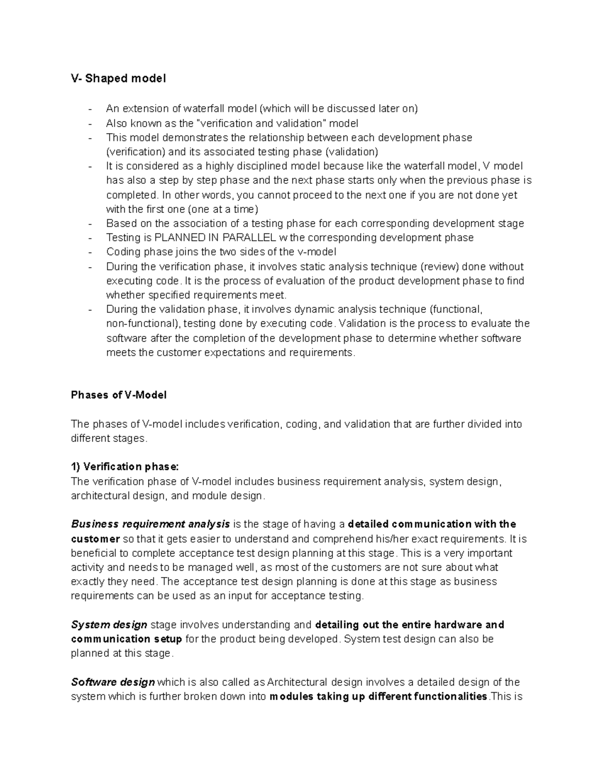 System Development Life Cycle V-shaped Model Notes - Accountancy - Studocu