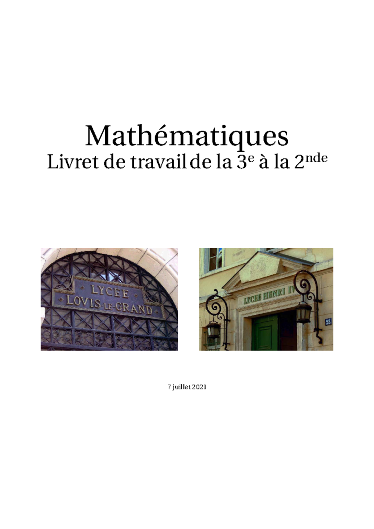 Livret de Mathématiques pour la classe de 3ème et 2nde - Studocu