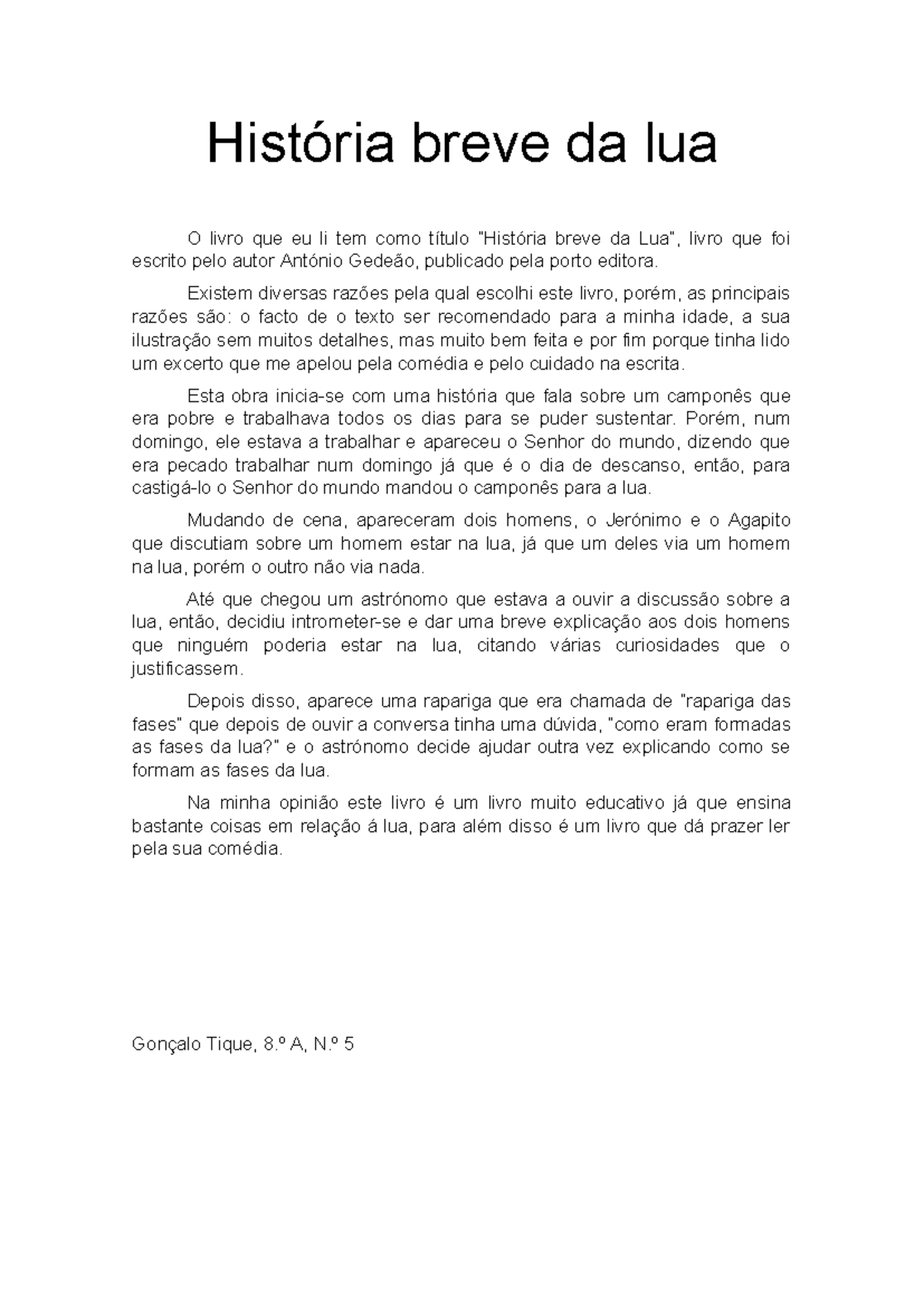 História breve da lua: análise do livro de António Gedeão - Studocu