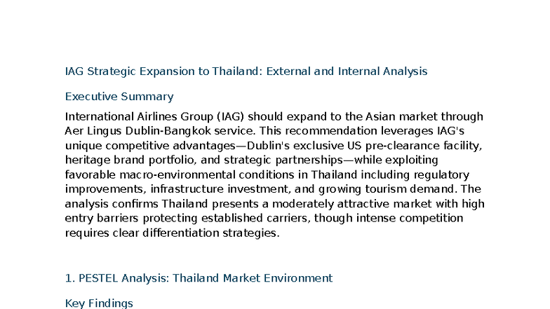 IAG Strategic Expansion to Thailand: PESTEL & VRIO Analysis Summary ...