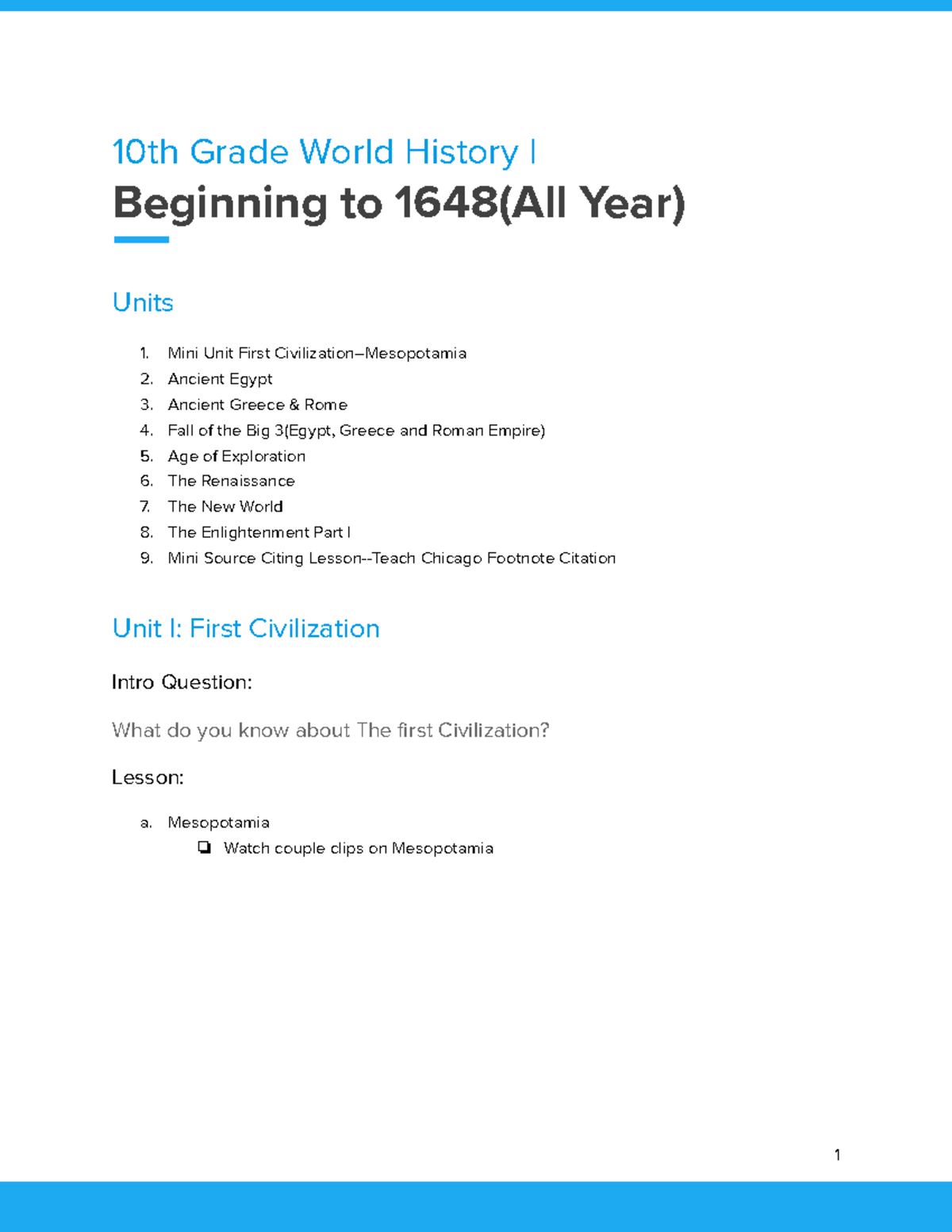 Lesson Plan & Resources - 10th Grade World History I Beginning to 1648 ...