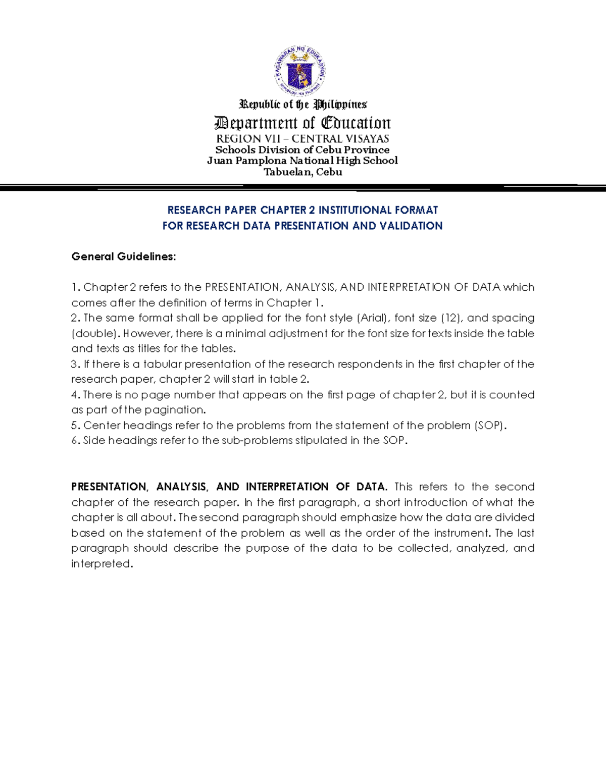 RESEARCH PAPER CHAPTER 2: DATA PRESENTATION & VALIDATION GUIDELINES ...