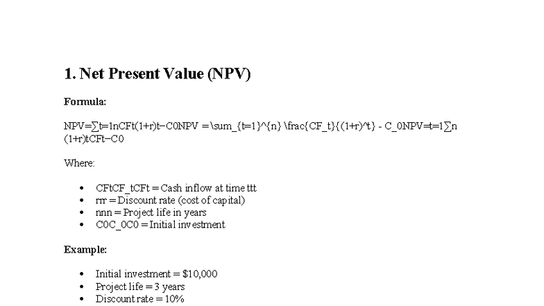 Capital Expenditure Analysis: NPV, ARR, IRR, and PI Formulas - Studocu