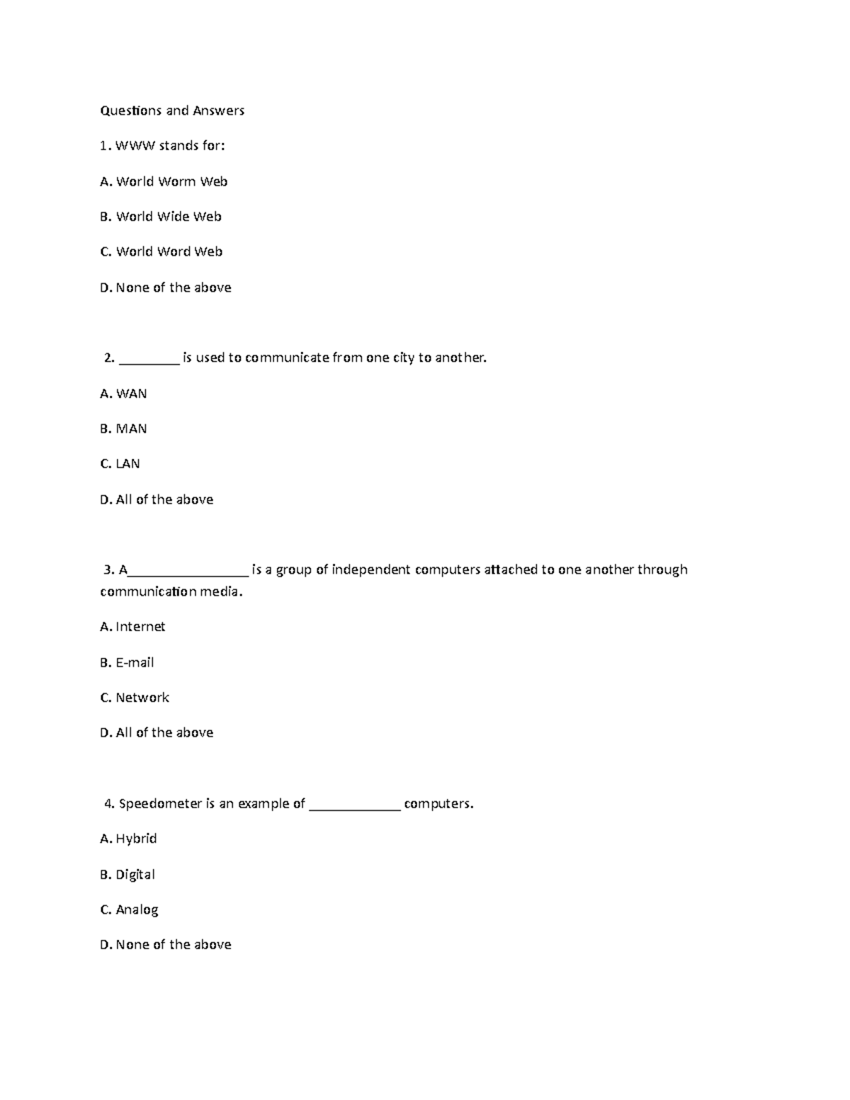 Computer Literacy Test Quiz (CST-101): Questions & Answers - Studocu