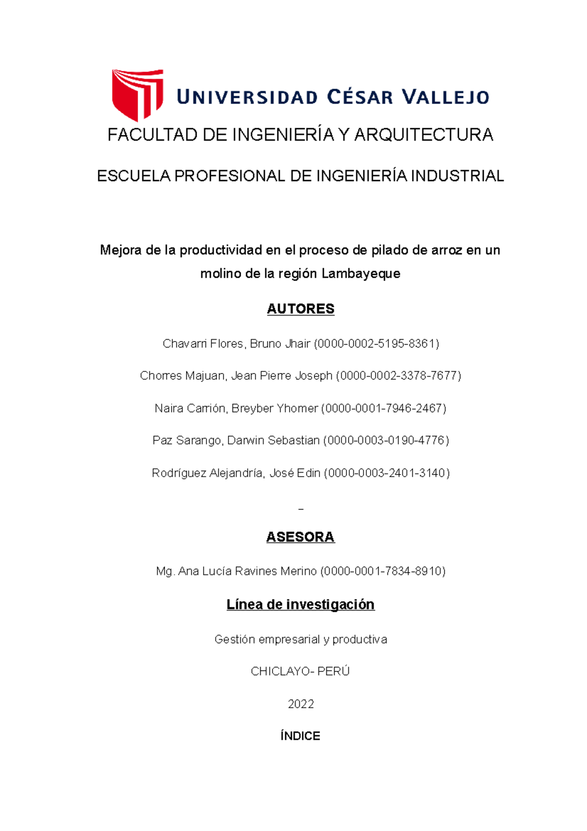 Optimización del Proceso de Pilado de Arroz en Lambayeque - Ingenieria ...