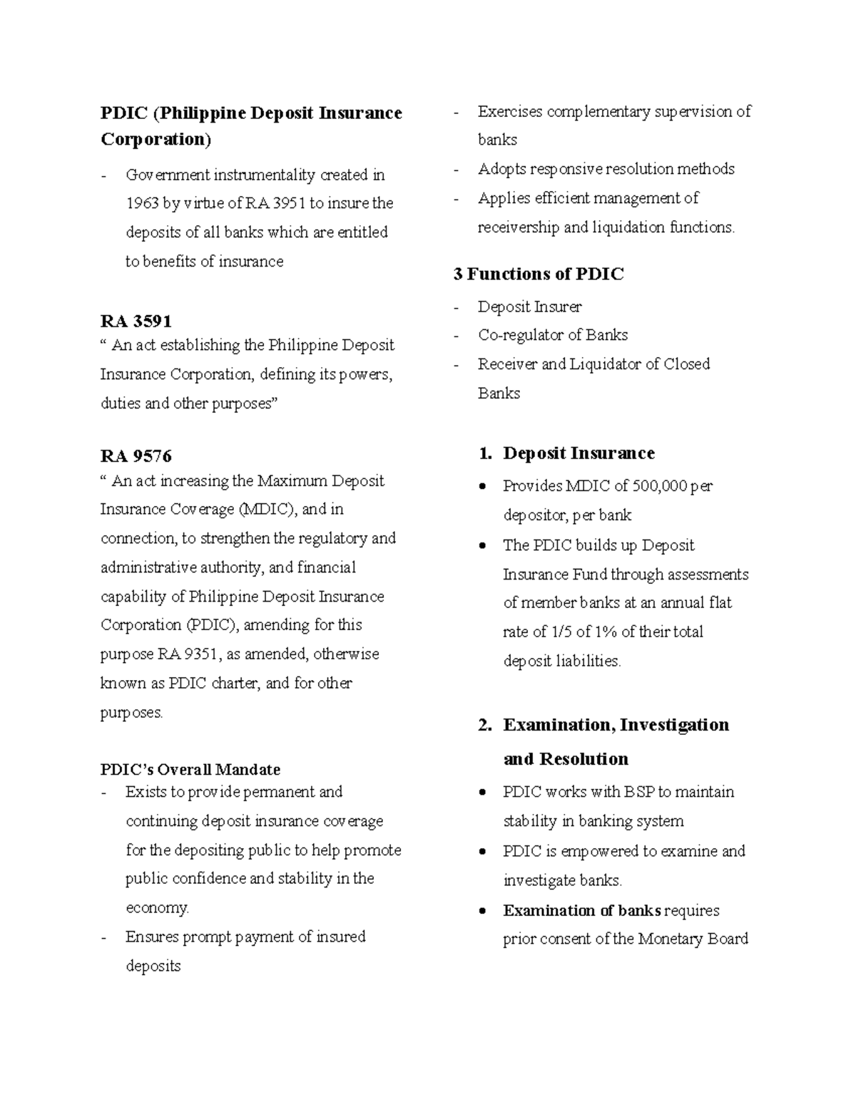 PDIC Law Notes: Comprehensive Review of RA 3591 and Related Regulations ...