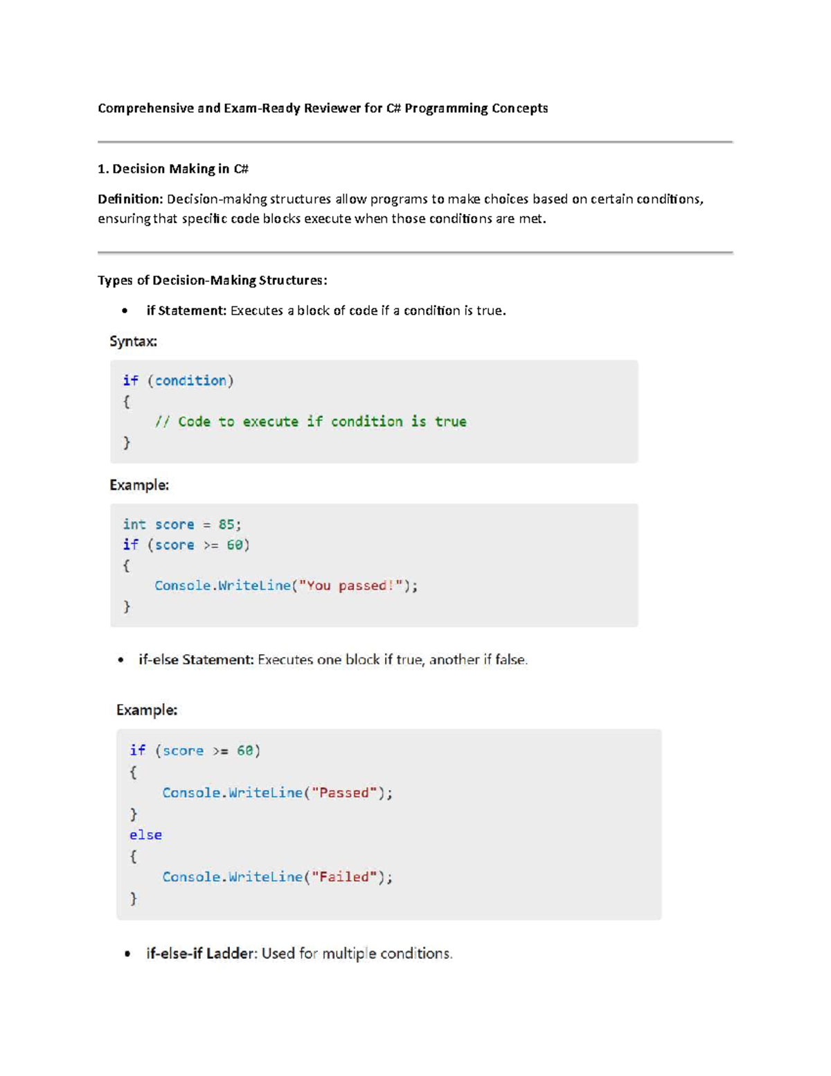 Integ - Midterm Review for Programming Concepts 1 - Studocu