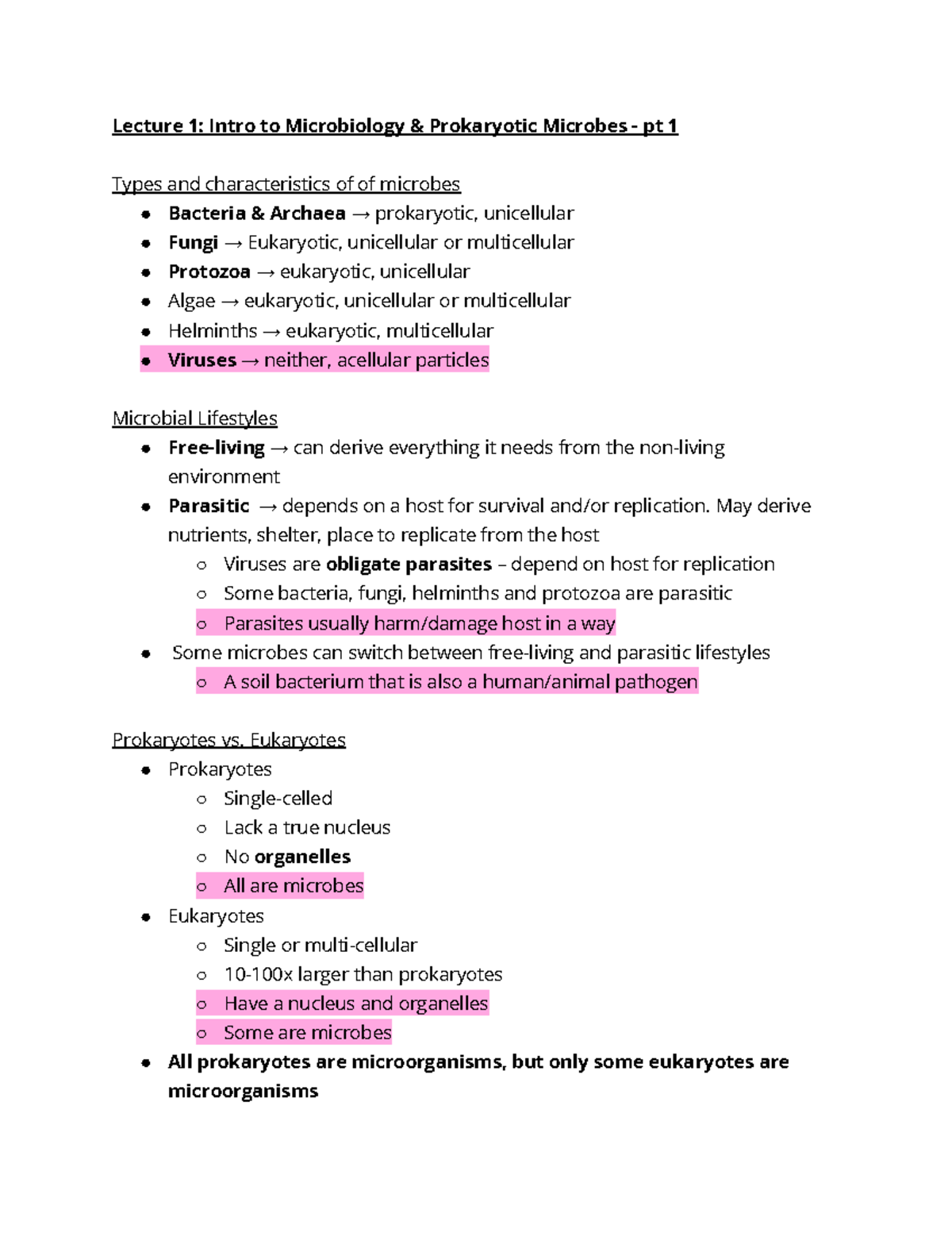 Micro Exam 1 Study Guide: Viruses, Prokaryotic & Eukaryotic Microbes ...