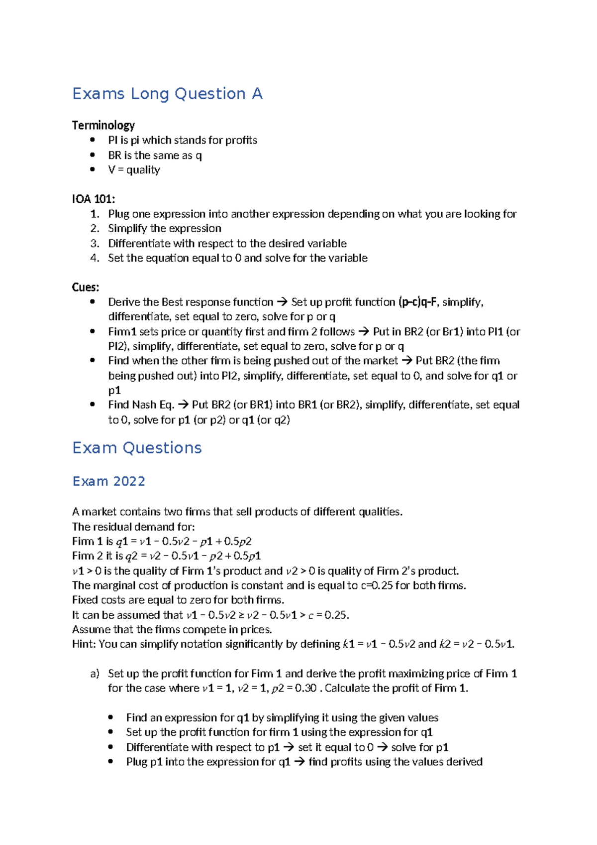Exams Long Question A - Øvelsesmateriale til PI 2022 - Studocu