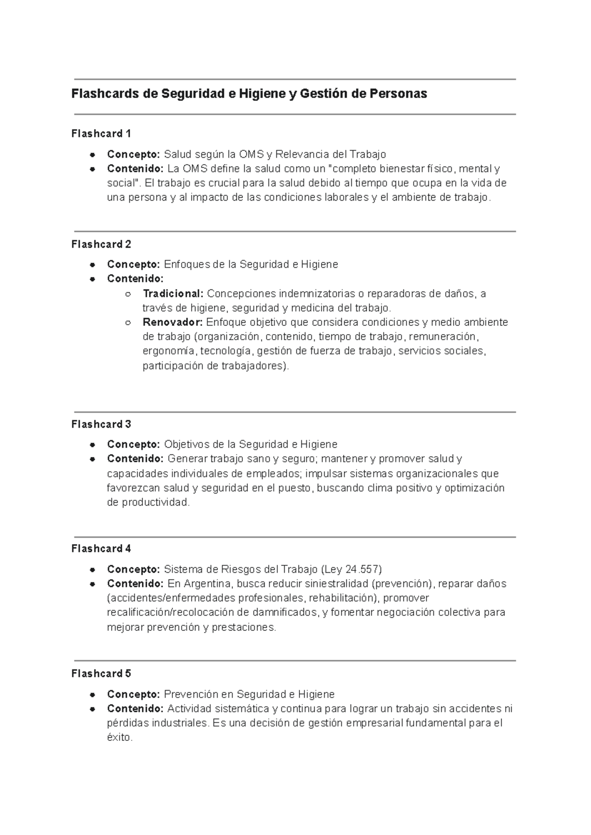 Flashcards de Seguridad e Higiene y Gestión de Personas - Conceptos ...