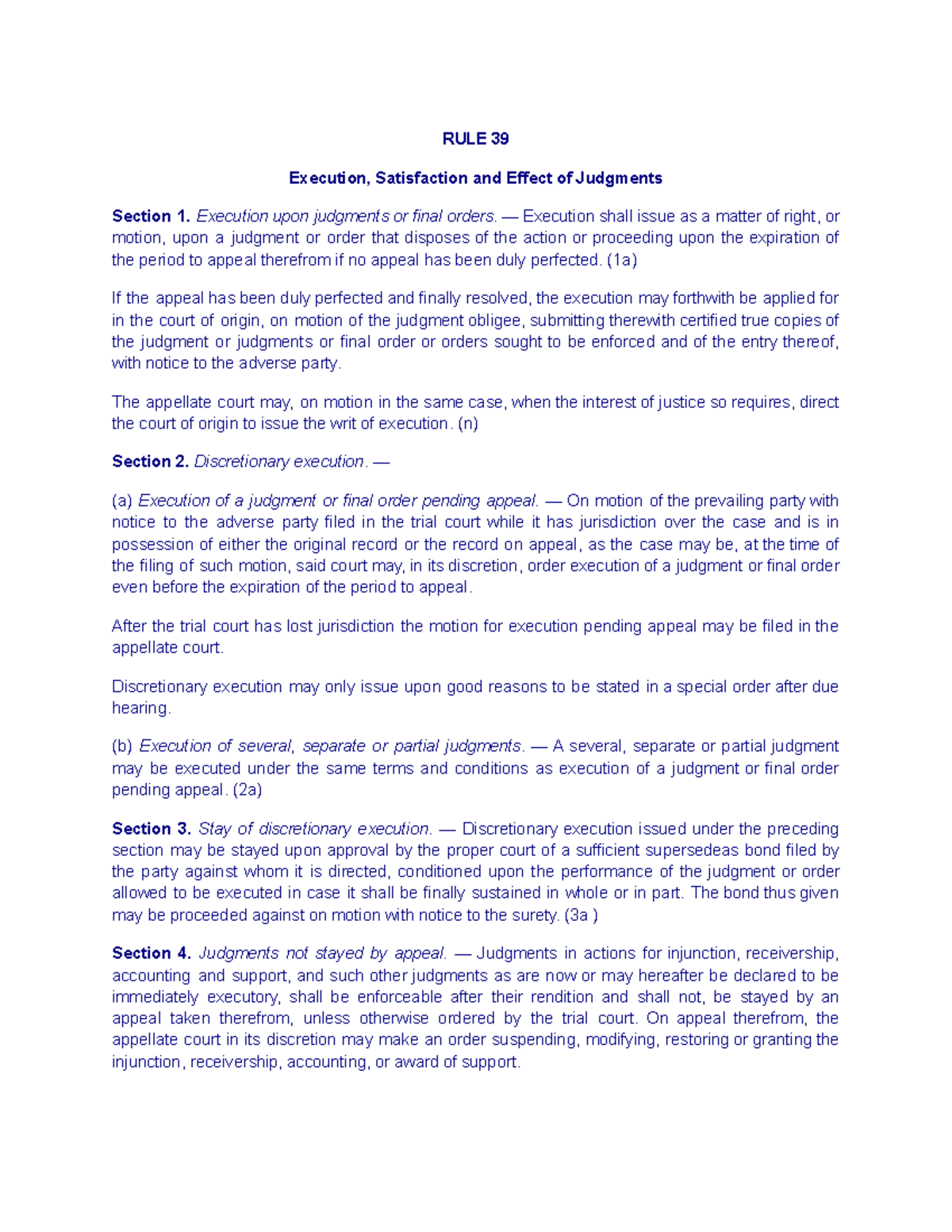 RULE 39 - Execution, Satisfaction, and Effect of Judgments Overview ...