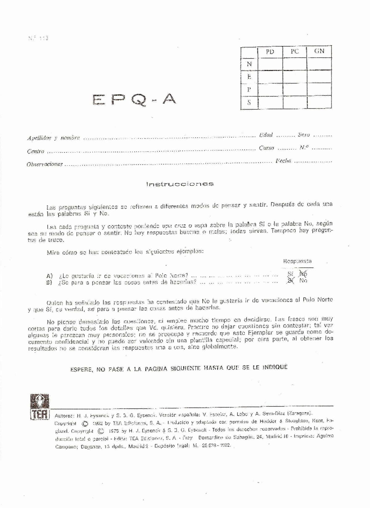 Cuadernillo EPQ-A - Eysenck Personality Test Overview - Studocu