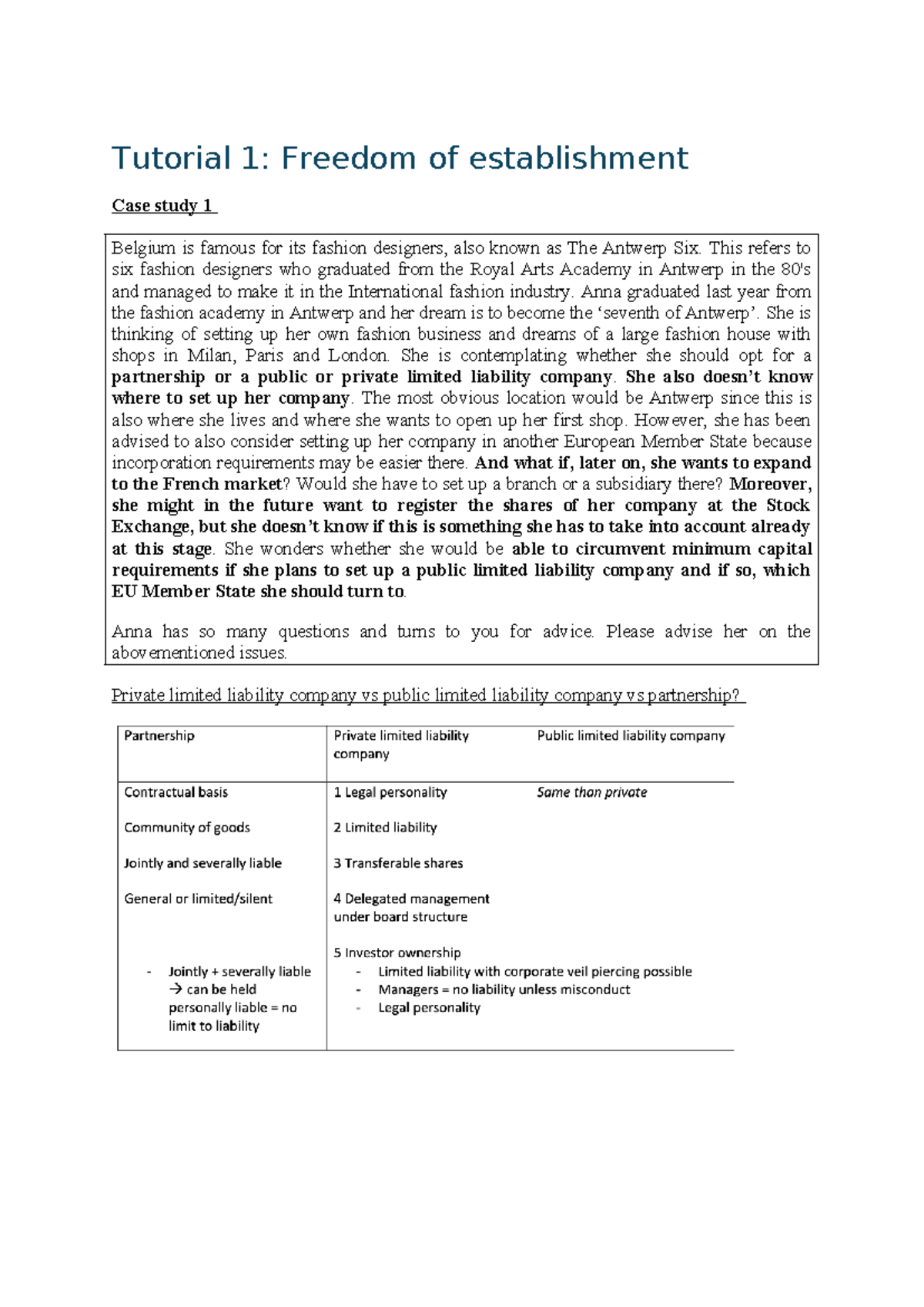 CCL 101 Final Exam: Freedom of Establishment Case Study on LLCs ...