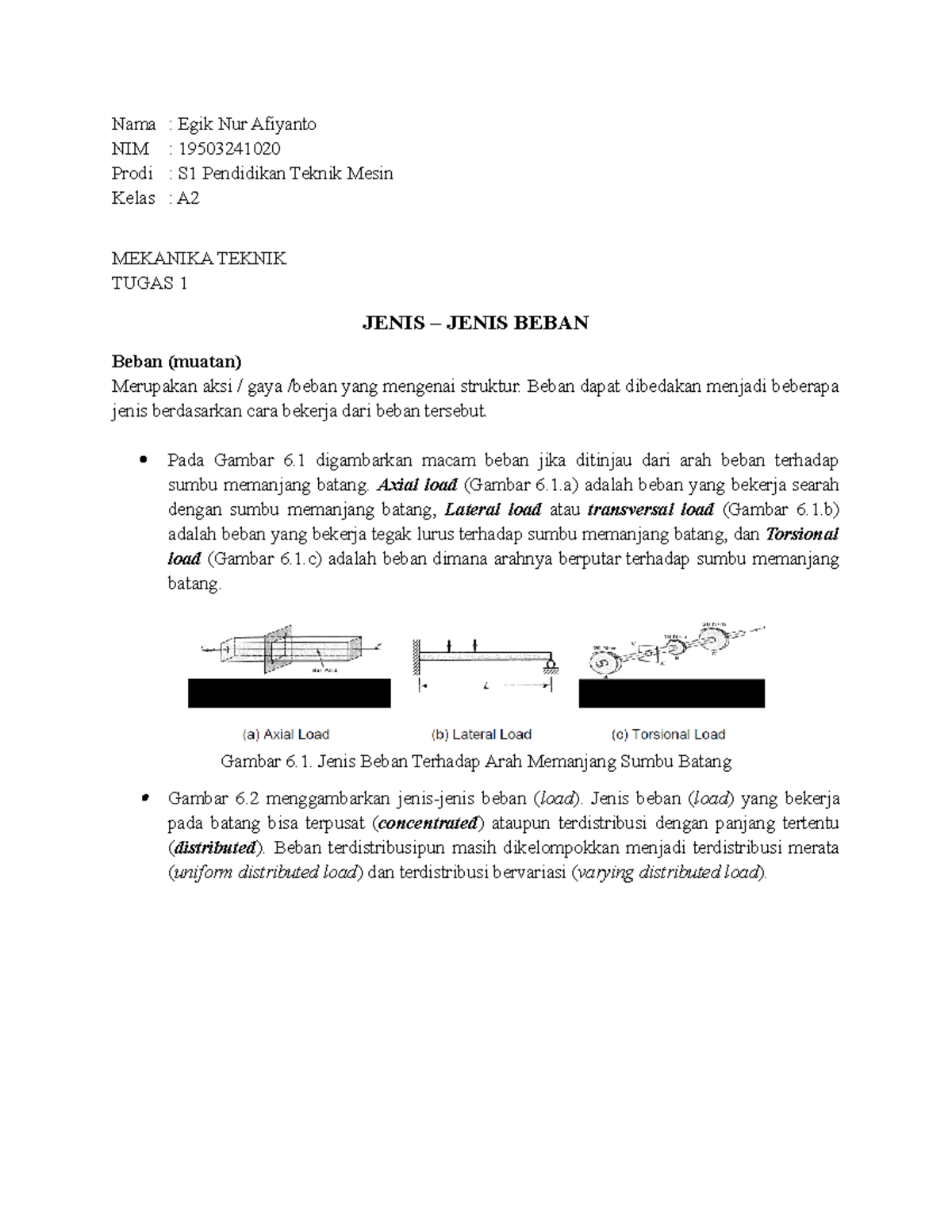 Tugas 1: Jenis-Jenis Beban dalam Mekanika Teknik - PTM 101 - Studocu