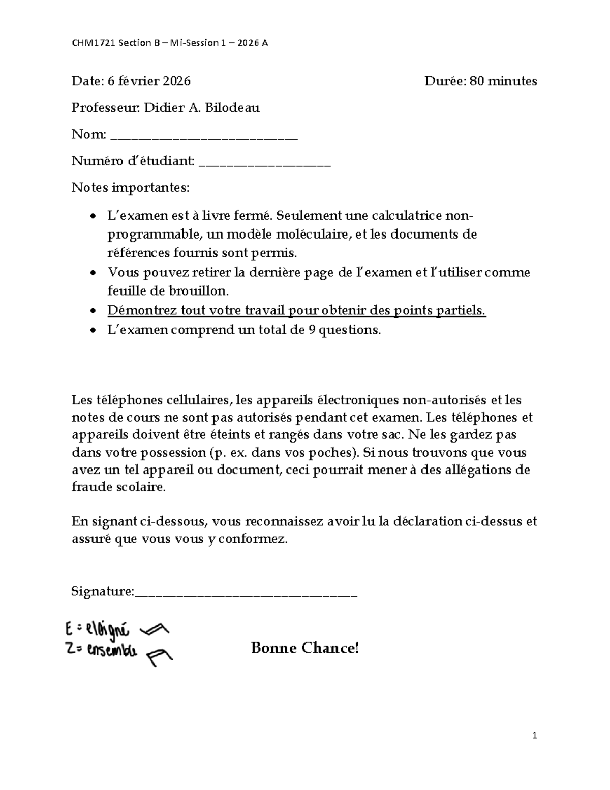 CHM1721 Midterm Practice Exam #1 - Important Guidelines and Questions ...