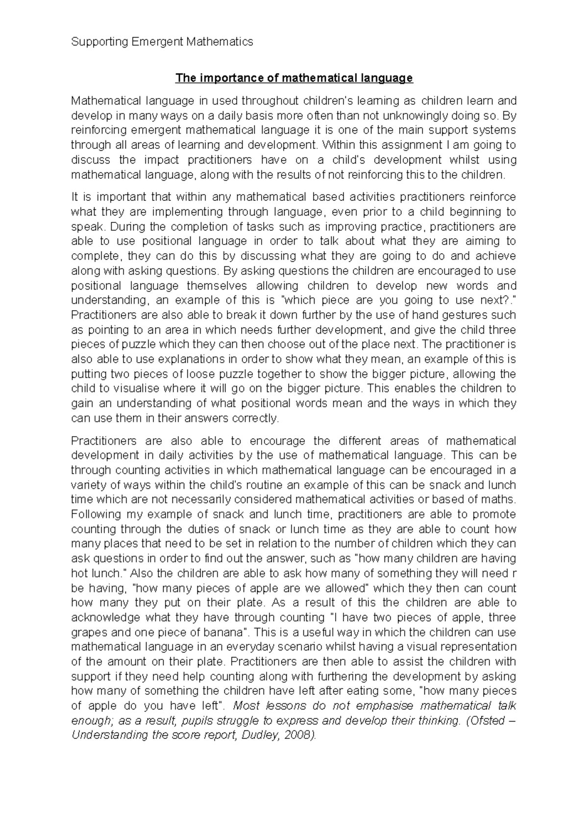 The importance of mathematical language - Supporting Emergent ...