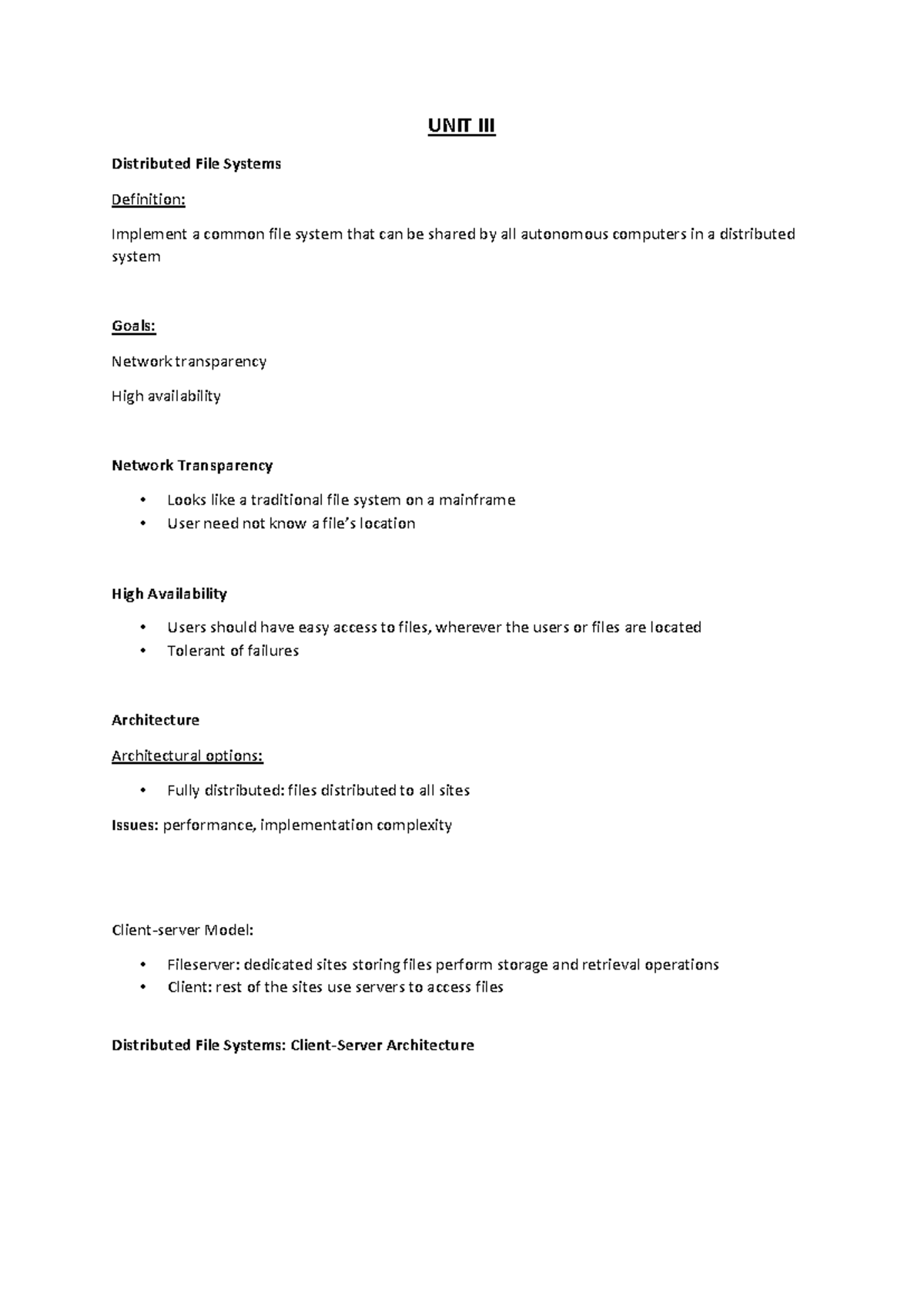 Unit 3 Distributed File Systems Design Issues Distributed Shared