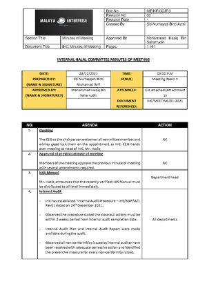 Halal File (Management Review) - Doc No ME/HF/CC/F- Revision No 00 ...