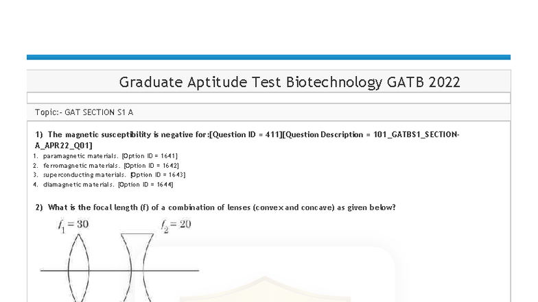 2022 - Notes - 1) 2) 3) 4) 5) Graduate Aptitude Test Biotechnology GATB ...