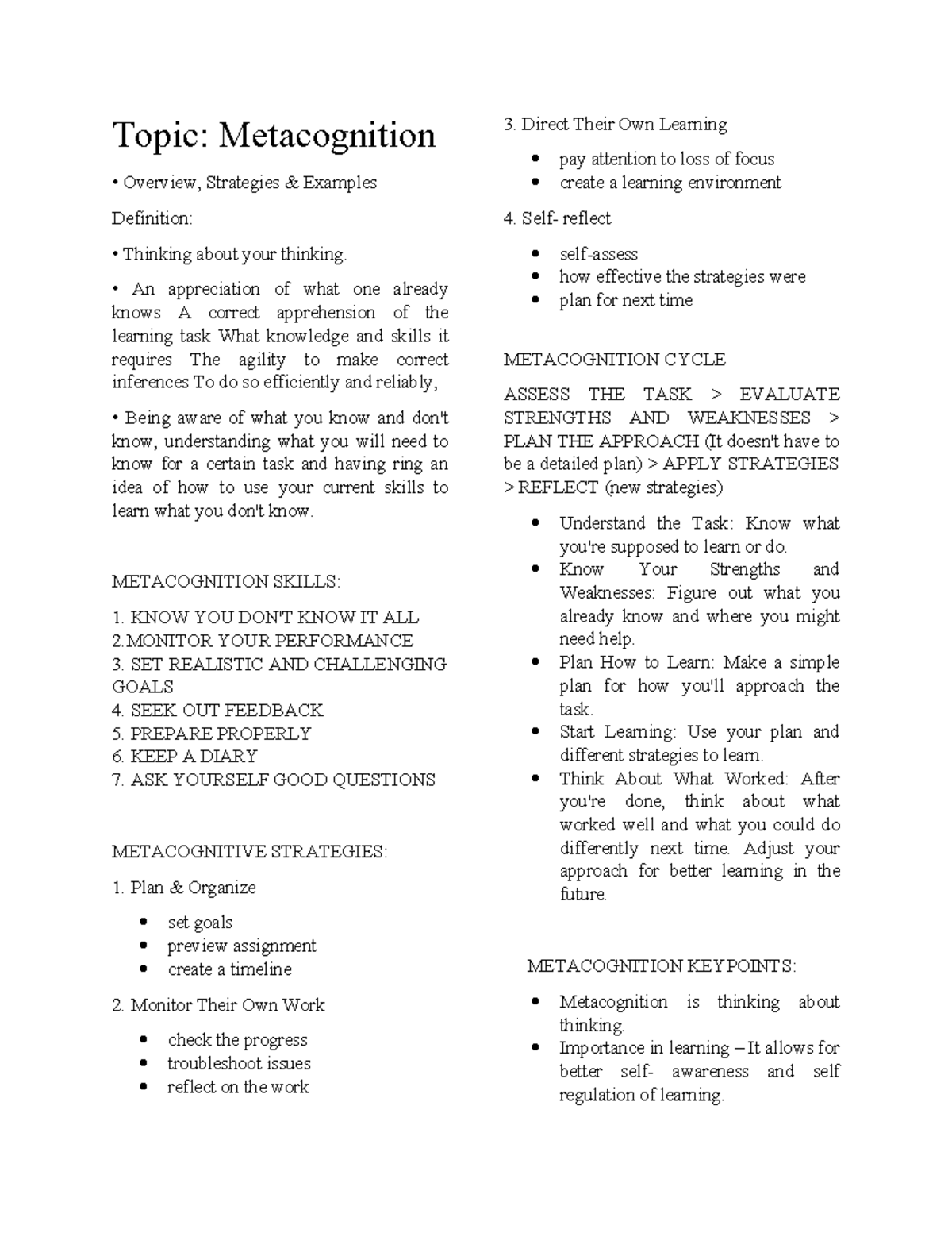 EDN Metacognition - n/a - Topic: Metacognition Overview, Strategies ...