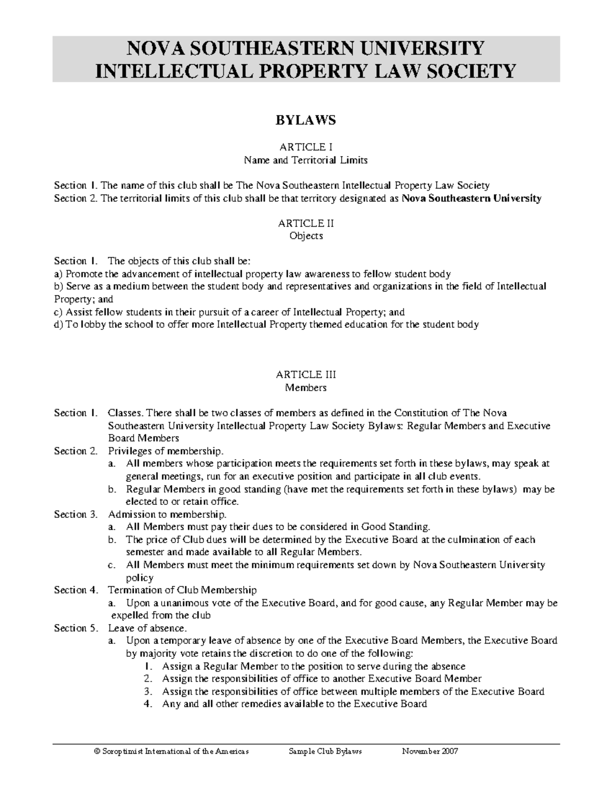 NOVA SOUTHEASTERN UNIVERSITY IPLS Bylaws and Membership Guidelines ...