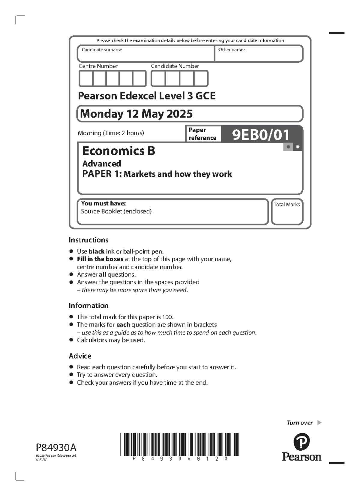 Economics B GCE Paper 1: Markets & Their Function - Exam Details - Studocu
