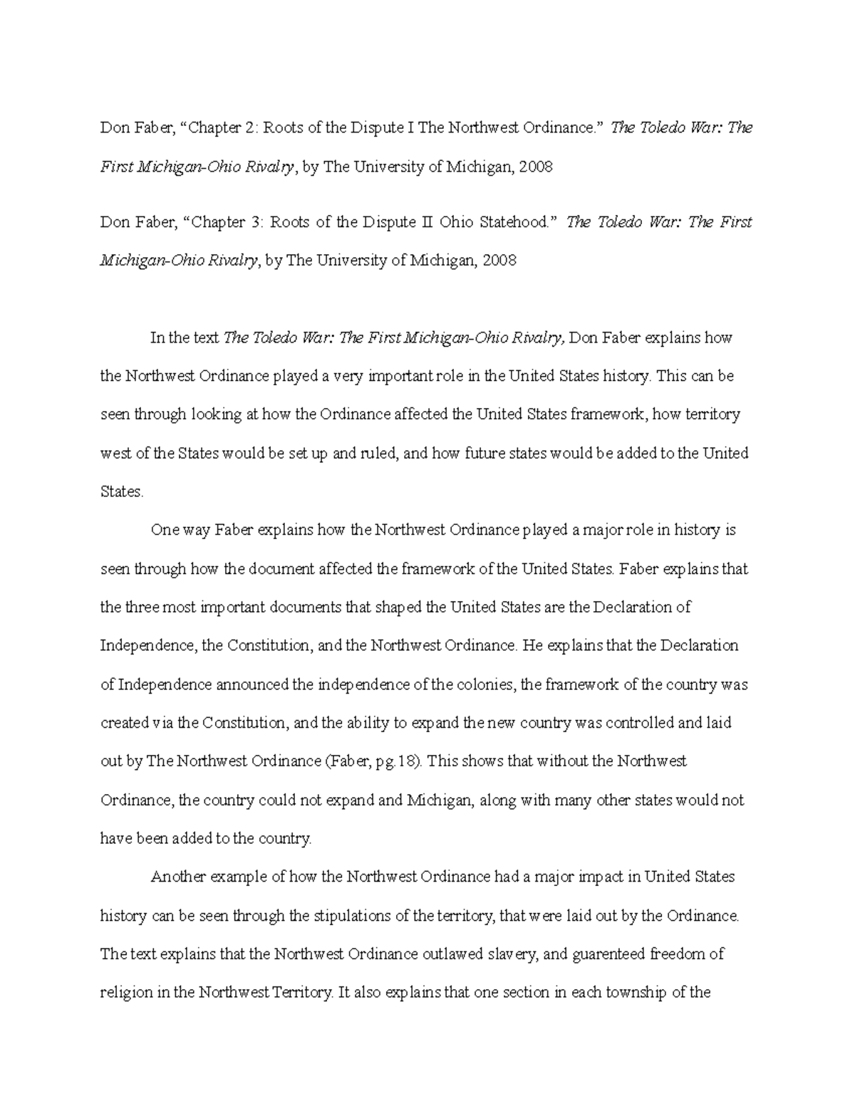 Source Analysis 3 Faber's Toledo War - Don Faber, “Chapter 2: Roots of ...