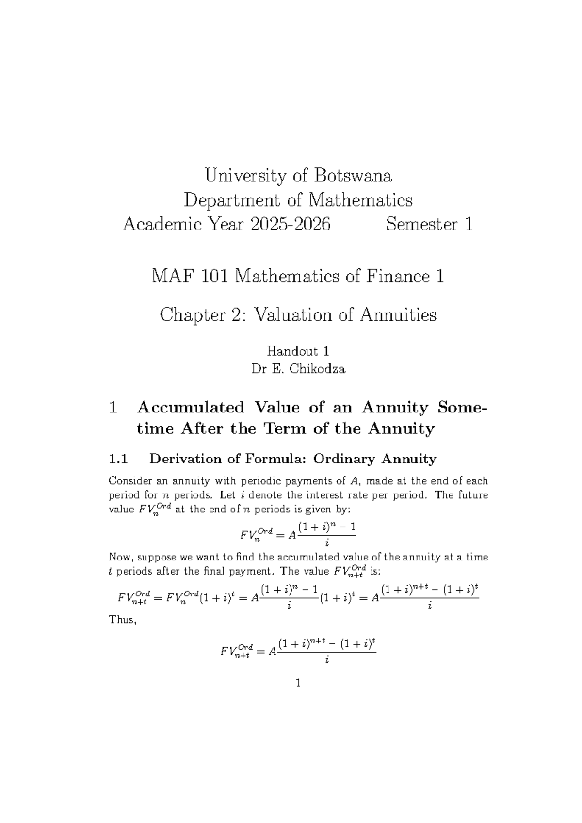 MAF 101 Final Exam Notes: Valuation of Annuities and Perpetuities - Studocu