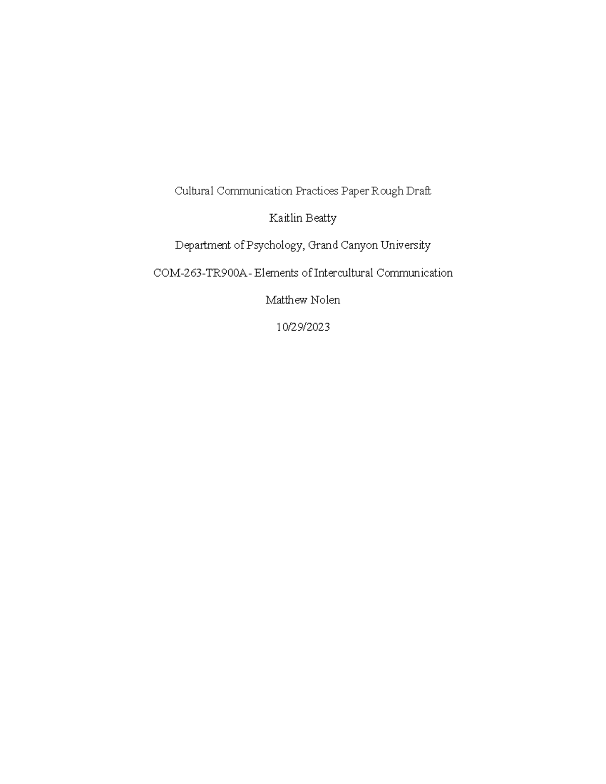 Cultural Communication Practices Proposal - COM-263-TR900A - Studocu