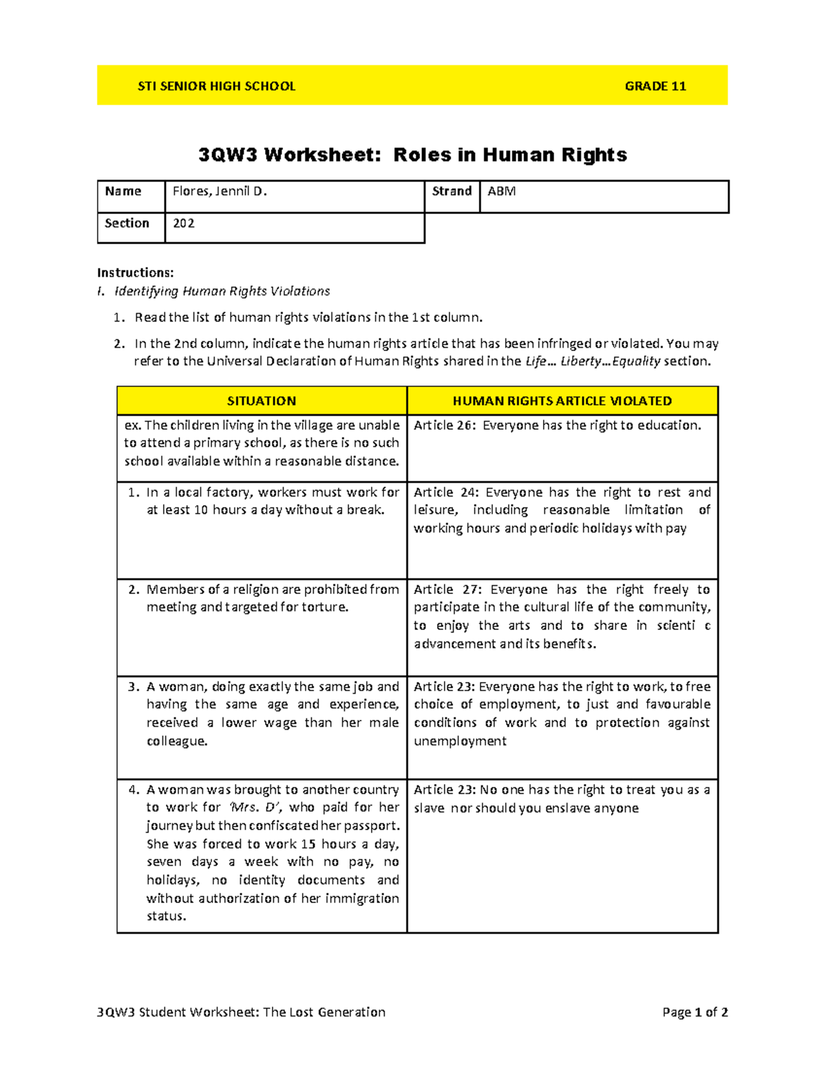 ABM 202 3QW 3 Worksheet: Understanding Human Rights Violations - Studocu