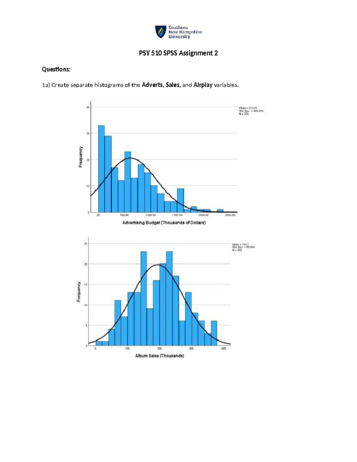 PSY 510 SPSS Assignment 2: Histograms, Boxplots, and Statistics Analysis - Studocu