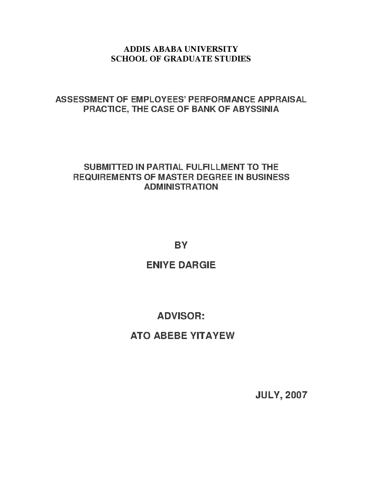 Addis Ababa University School OF Graduat - ADDIS ABABA UNIVERSITY SCHOOL OF GRADUATE STUDIES ...