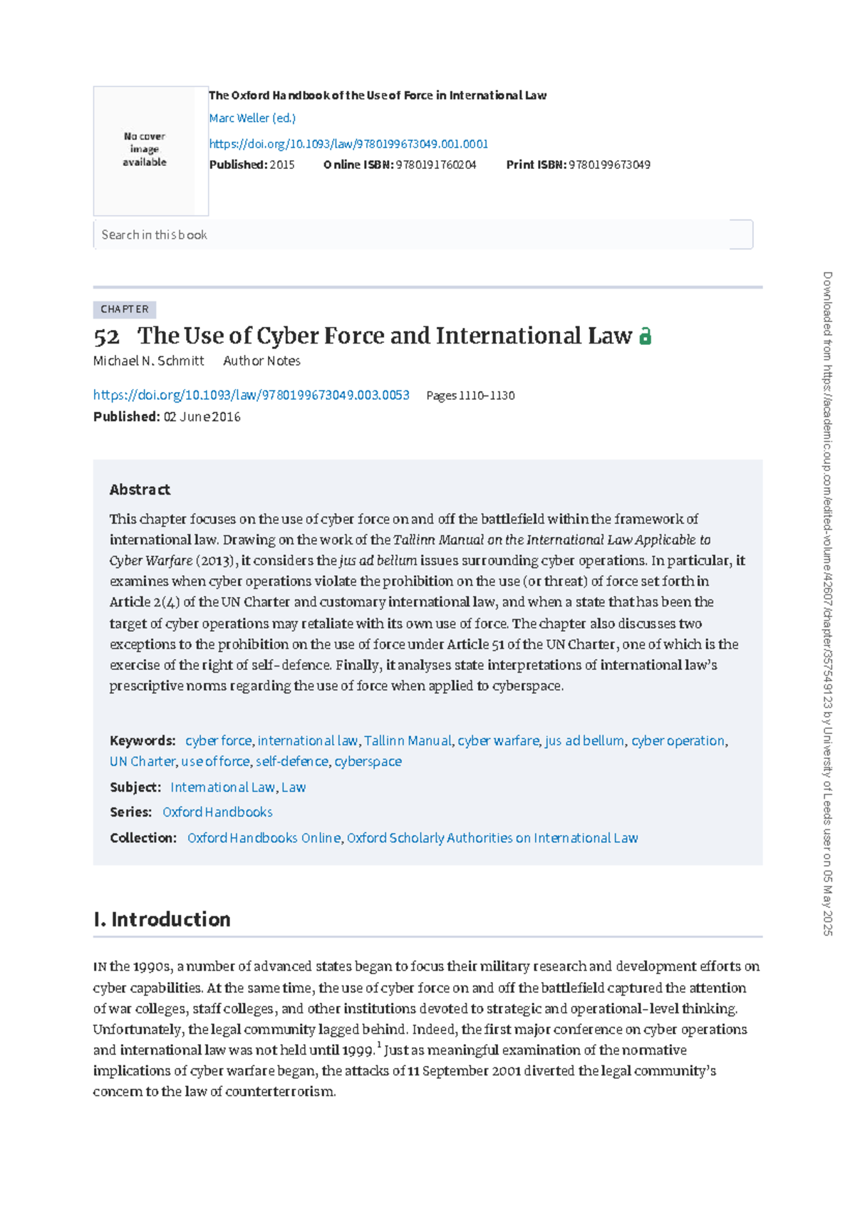 The Use of Cyber Force in International Law: Insights from the Tallinn ...