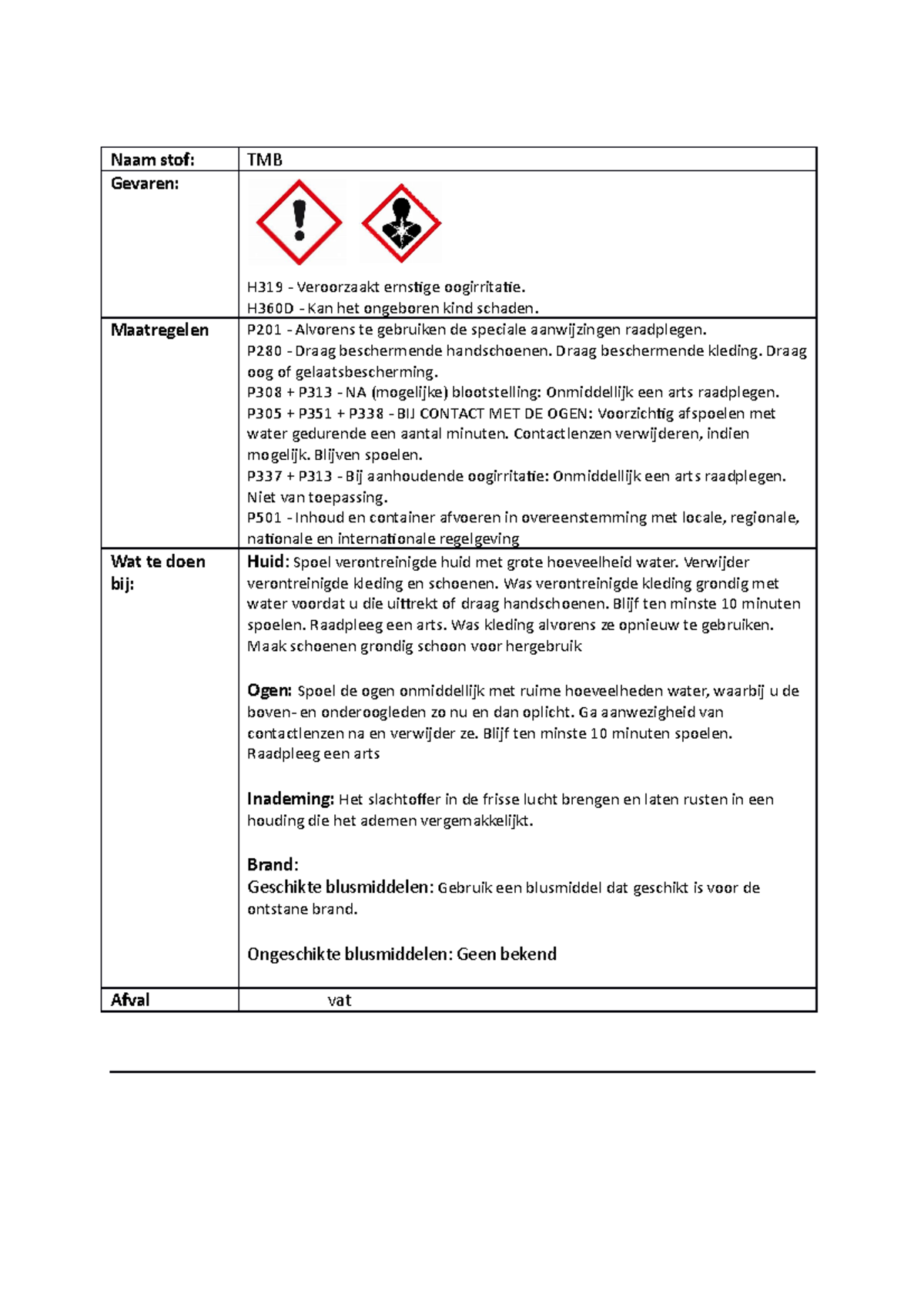 Werkplek Instructiekaart voor TMB: Veiligheidsmaatregelen en Acties ...