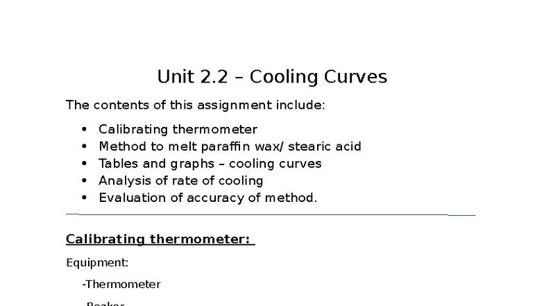 Unit 2.2 Cooling Curves: Analysis of Paraffin & Stearic Acid - Studocu
